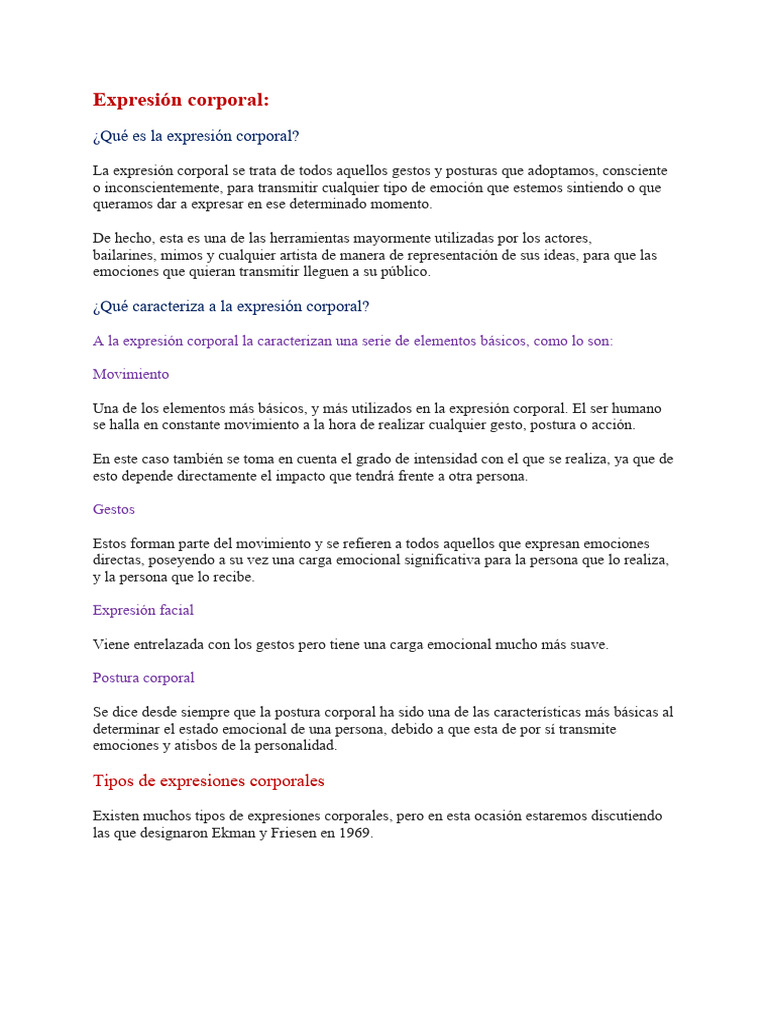 Expresión Corporal | PDF | Las emociones | Lenguaje corporal