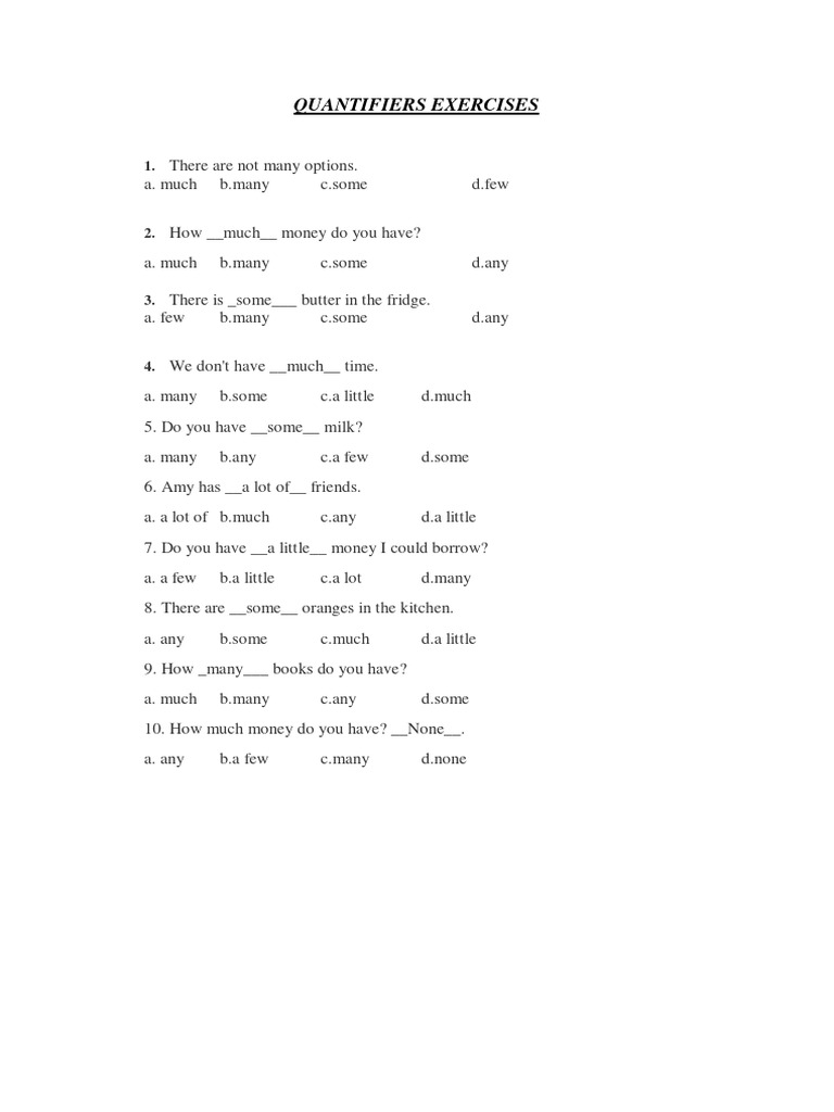Quantifiers Exercises | PDF | Career & Growth