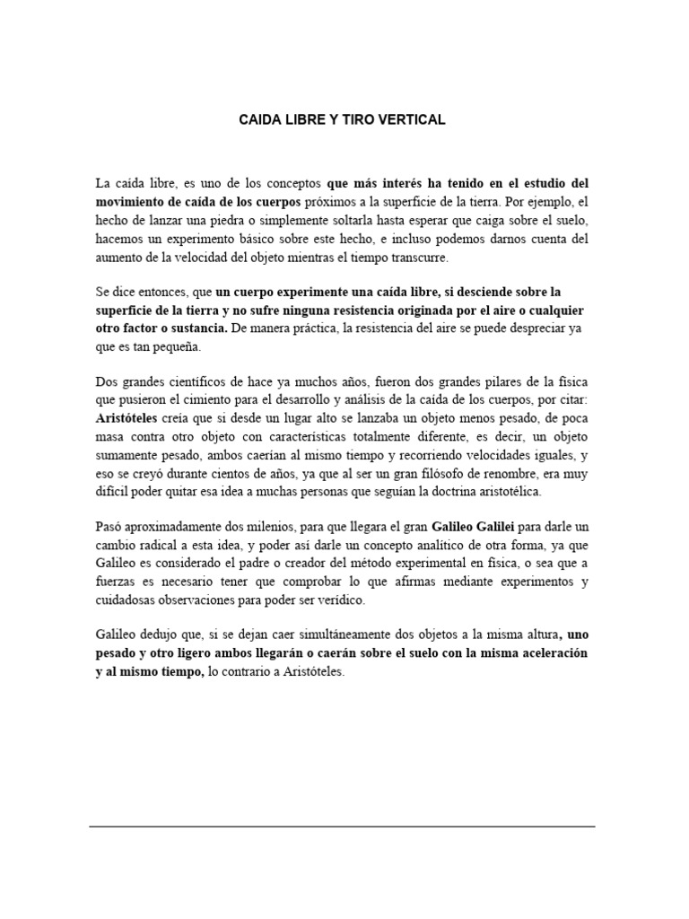 Caida Libre y Tiro Vertical | PDF | Movimiento (física) | Fenomeno fisico
