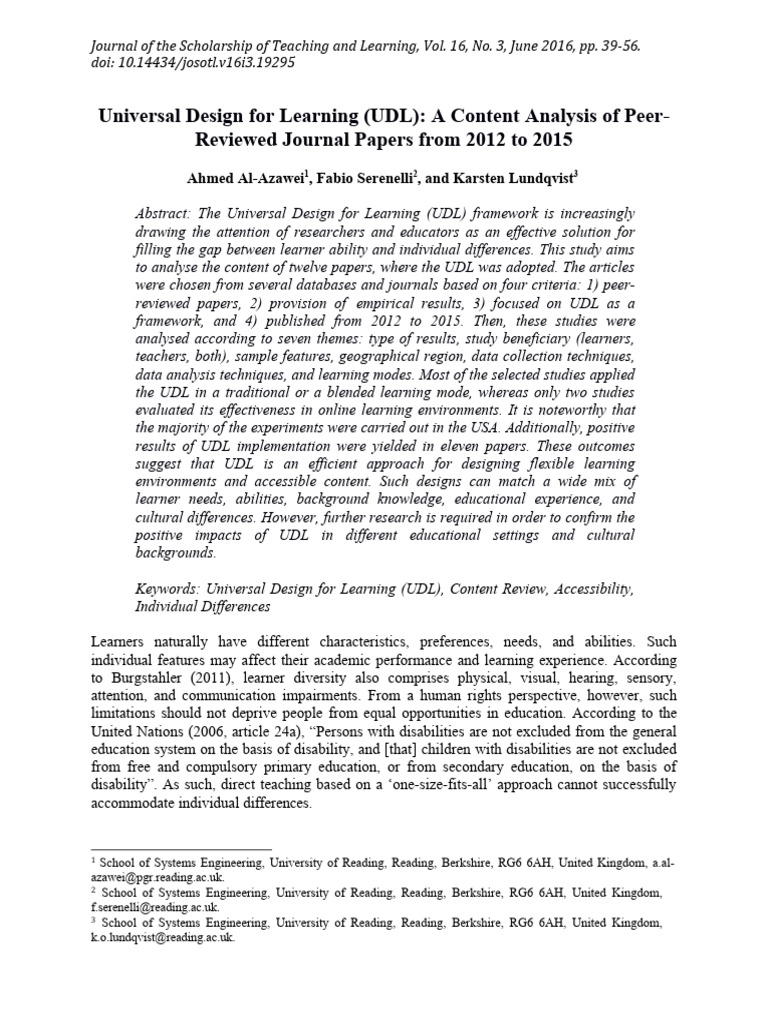 UDL Framework: A Content Analysis Study | PDF | Learning | Learning Styles