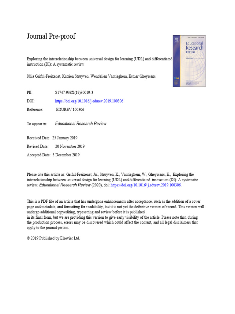 UDL and DI: Systematic Review Insights | PDF | Differentiated ...