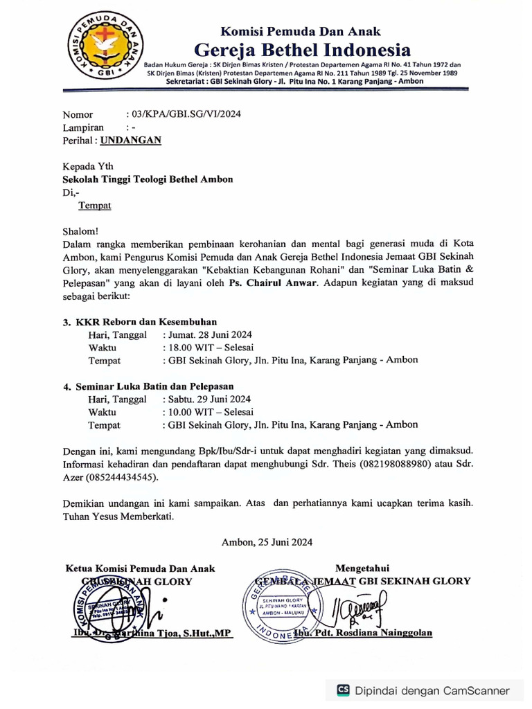 Undangan KKR Dan Seminar STTBA | PDF