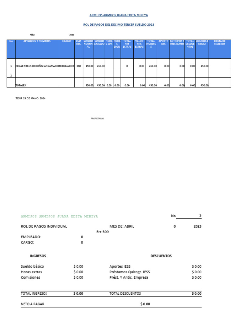 Modelo de Rol de Pagos | PDF | Finanzas y dinero
