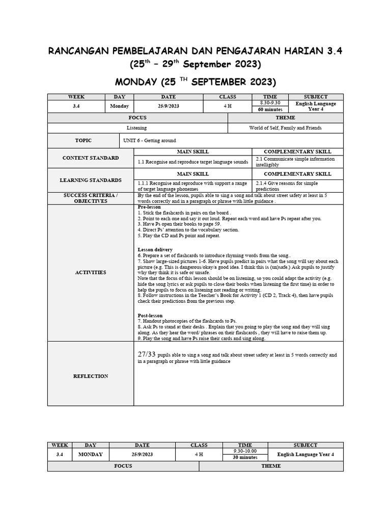 RPH Intan 3.4 | PDF | Teachers | Vocabulary