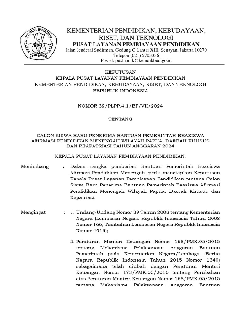 SK Calon Siswa Penerima Program ADEM 2024 | PDF