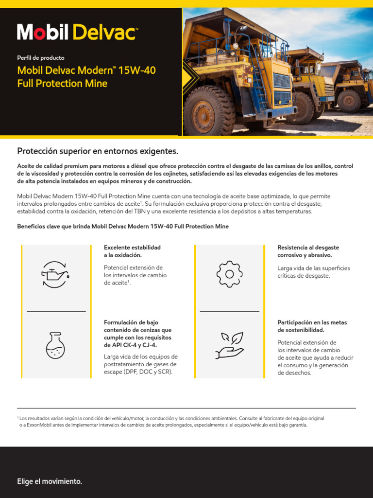 Perfil de Producto Mobil Delvac Modern 15W-40 Full Protection Mine ...