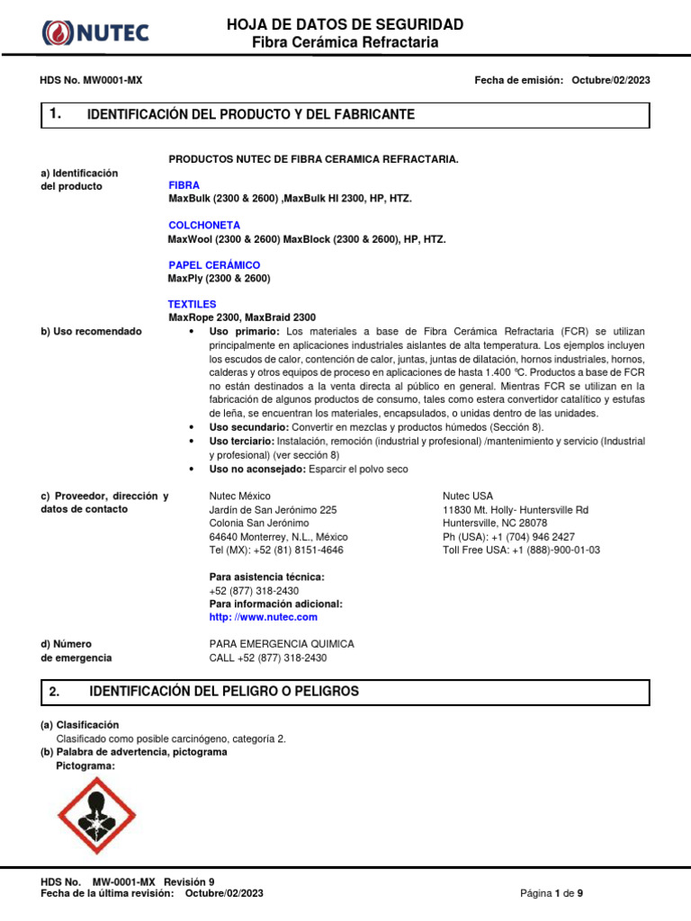 MSDS Max Wool Nutec | PDF | Agua | Residuos