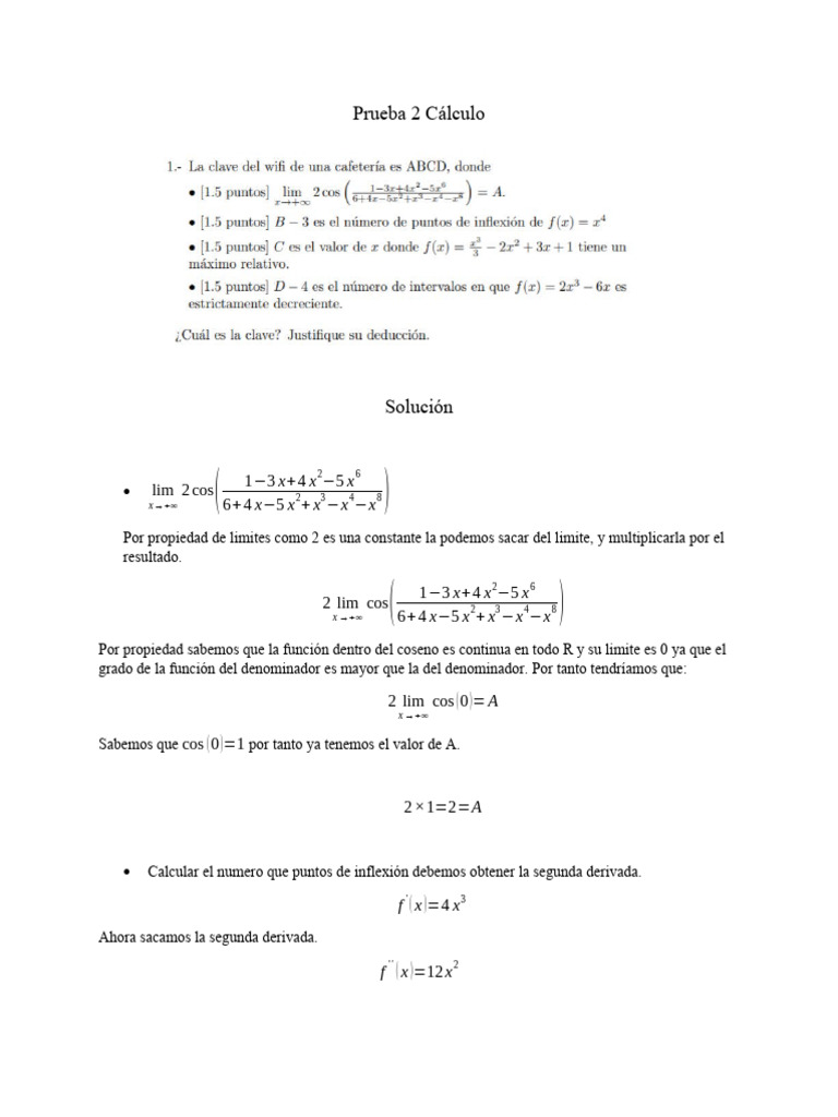 Prueba 2 Calculo | PDF | Función (Matemáticas) | Matemática Elemental