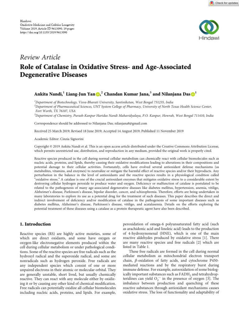 Oxidative Medicine and Cellular Longevity - 2019 - Nandi - Role of Catalase in Oxidative Stress ...