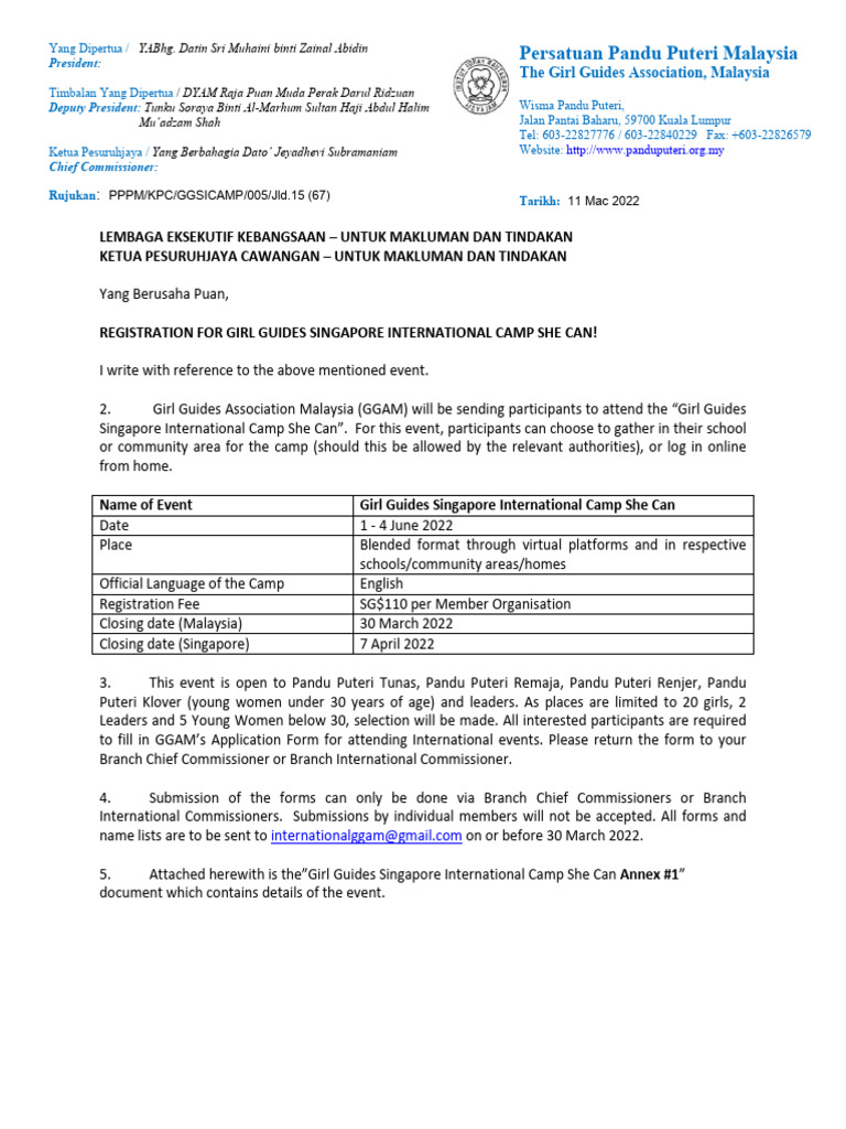 SURAT KPD KPC UNDANGAN KE ACARA - GG Singapore Int Camp 2022 | PDF