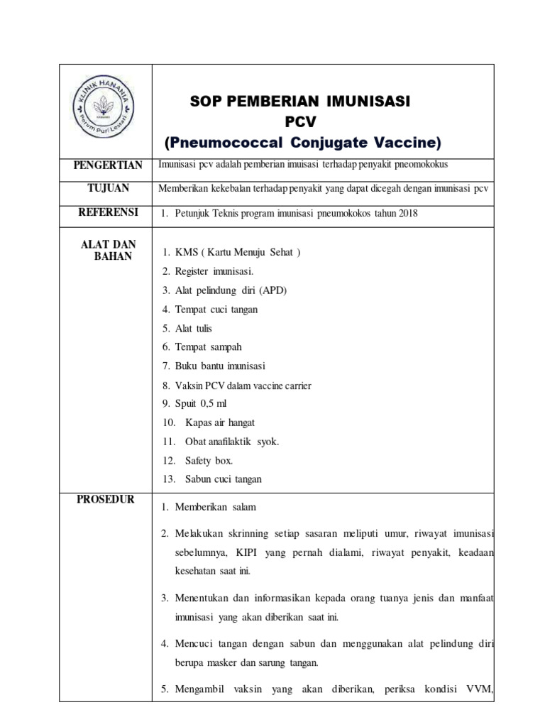Sop Imunisasi PCV | PDF | Pengembangan Diri | Kesehatan Holistik