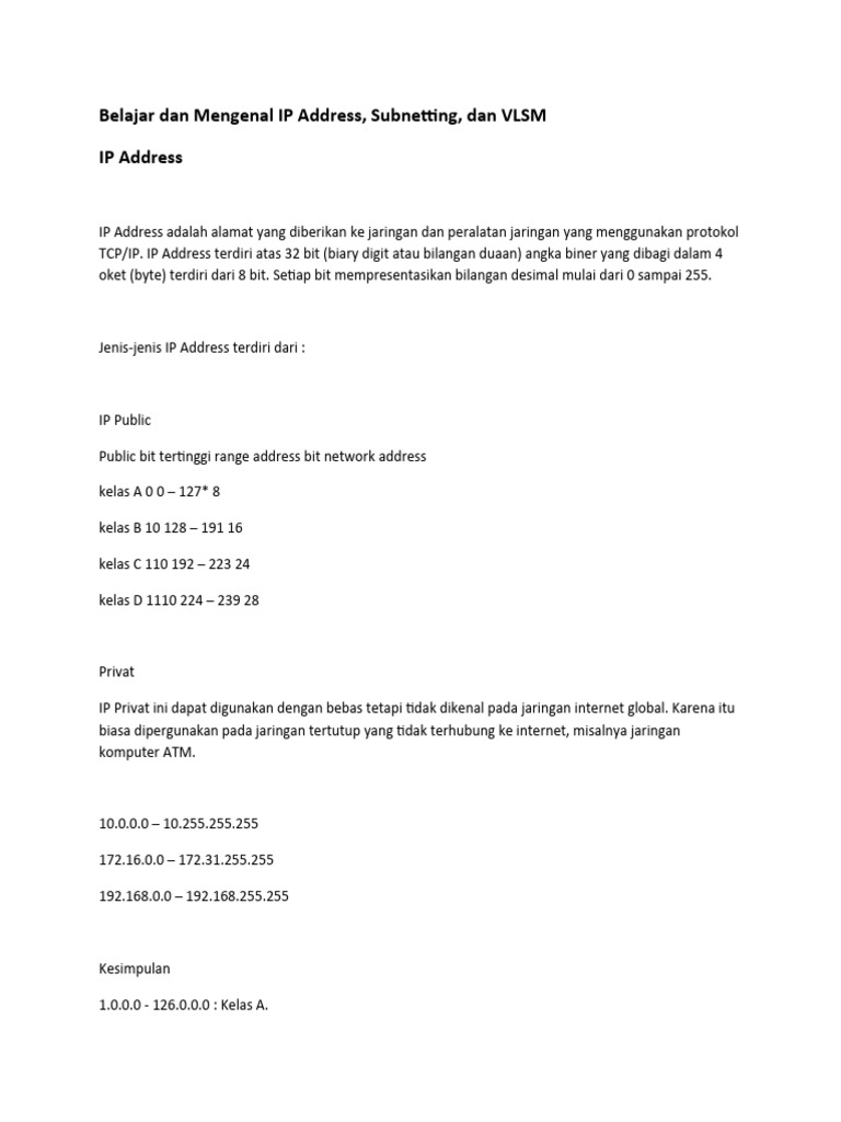 Panduan Lengkap IP Address dan Subnetting | PDF | Metode & Bahan Ajar ...