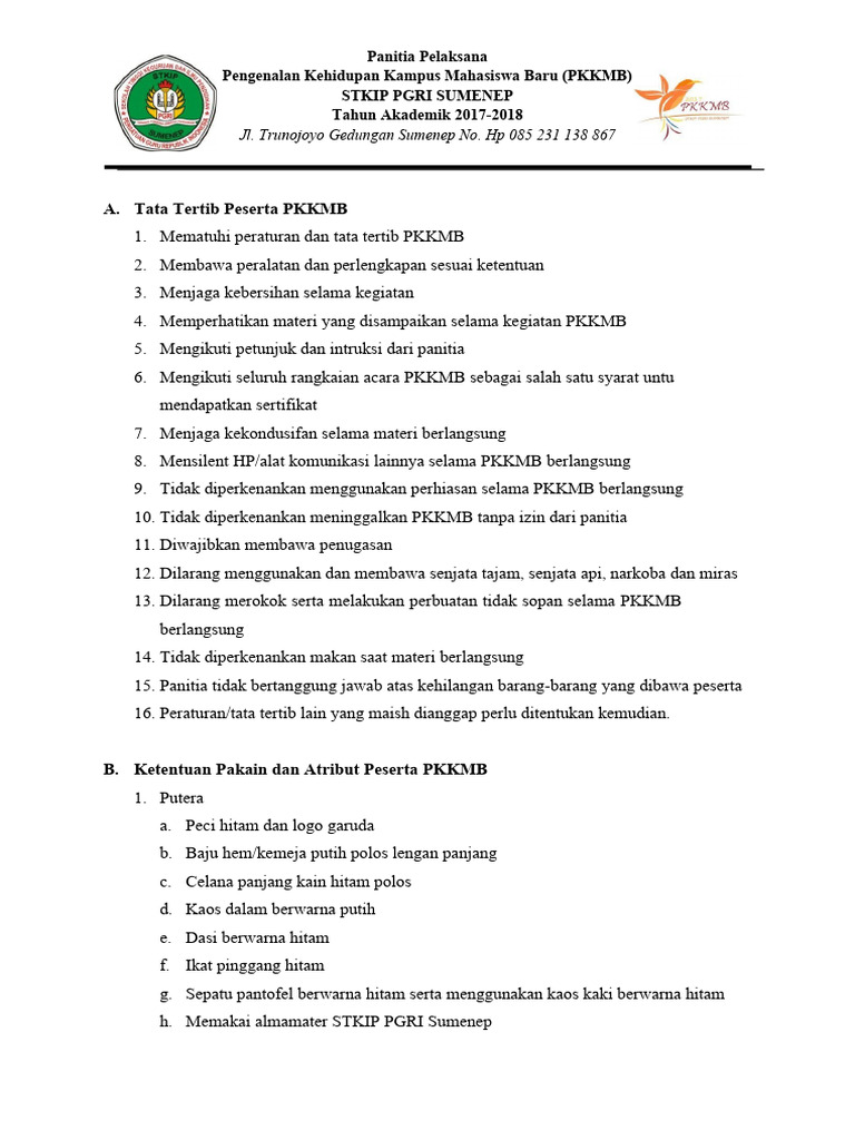 Tata Tertib Peserta PKKMB | PDF