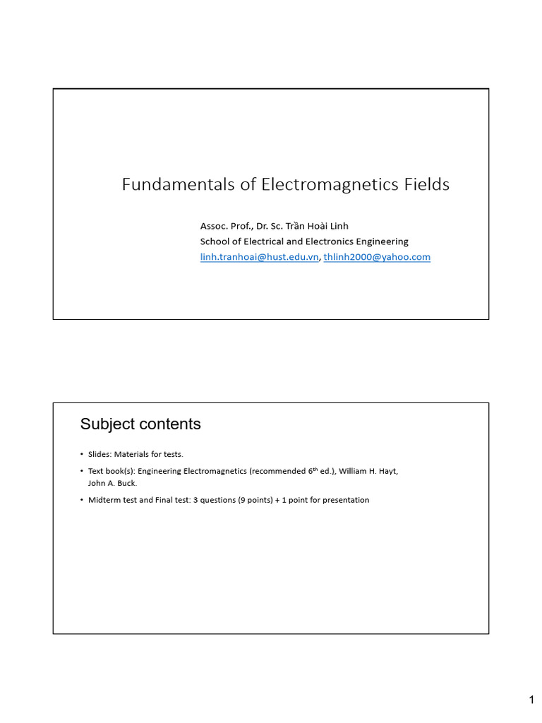 2023-1-Principles of Engineering Electromagnetics-Chapters 1-2-3-4 | PDF | Integral | Gradient
