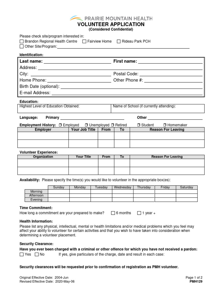Volunteer Application Form PMH | PDF | Justice | Crime & Violence