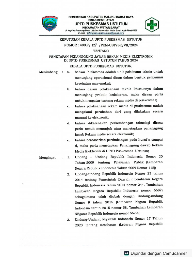 SK PJ Rme Uptd Puskesmas Ustutun | PDF