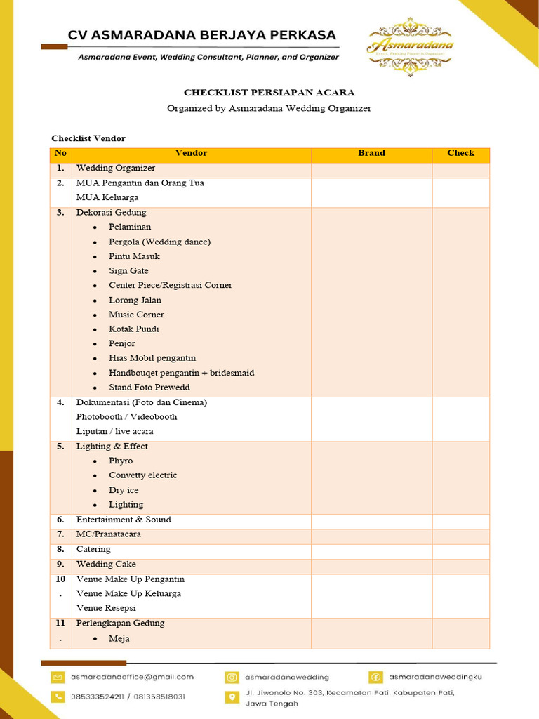 Checklist Persiapan Pernikahan Lengkap | PDF