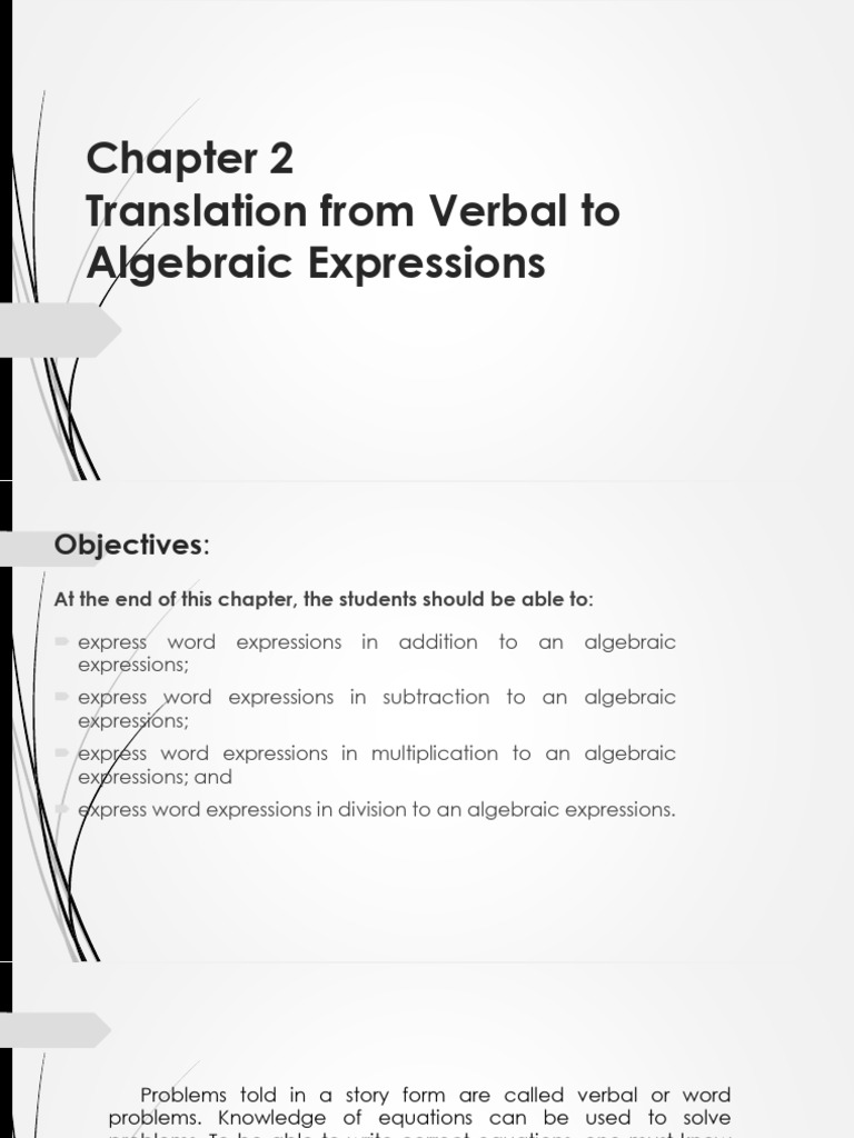 3translation From Verbal To Algebraic Expressions - 081758 | PDF ...