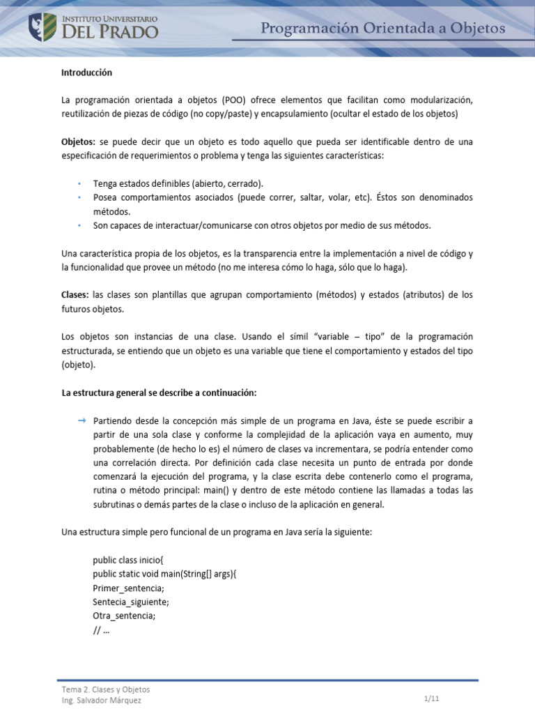 Introducción a Clases y Objetos en Java | PDF | Objeto (informática) | Java (lenguaje de ...