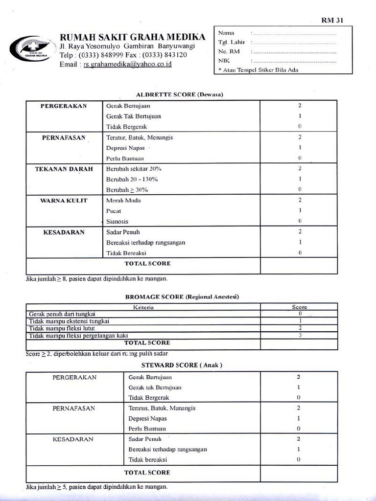 Form Krteria Pulih Sadar | PDF
