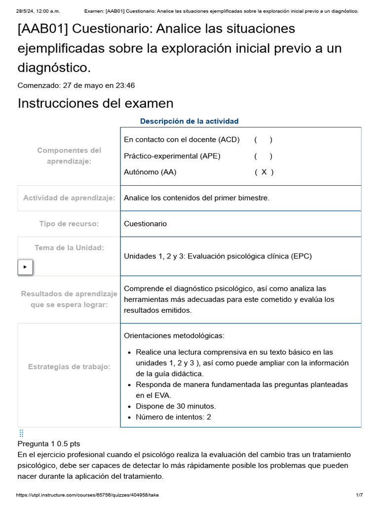 Cuestionario Resuelto Diagnóstico Psicológico | PDF | Diagnostico medico | Sicología