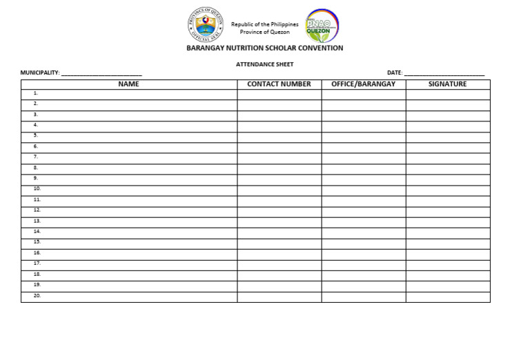 Barangay Nutrition Convention Log | PDF