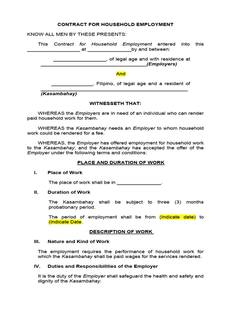 Kasambahay Contract | PDF | Employment | Salary