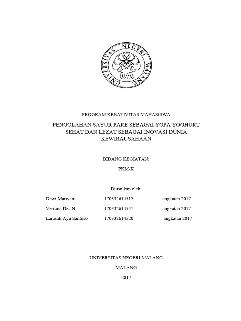 Laporan Kemajuan Program Kreativitas Mahasiswa | PDF Laporan Kemajuan Program Kreativitas Mahasiswa | PDF