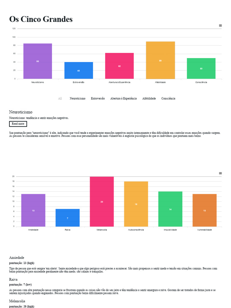 Meus Resultados Do Teste de Personalidade BigFive - Teste BigFive de ...