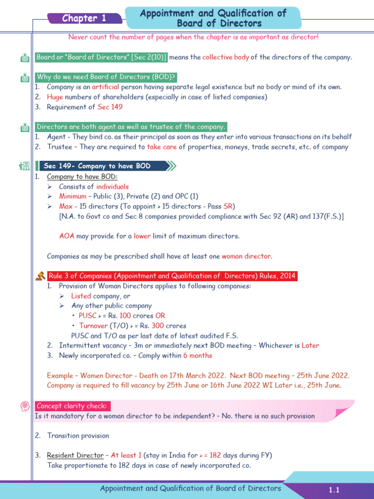 Chapter 1 – Appointment and Qualification of Board of Directors | Download Free PDF | Board Of ...