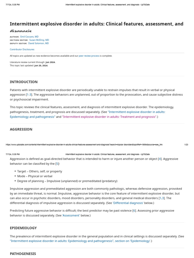 Intermittent explosive disorder in adults_ Clinical features ...