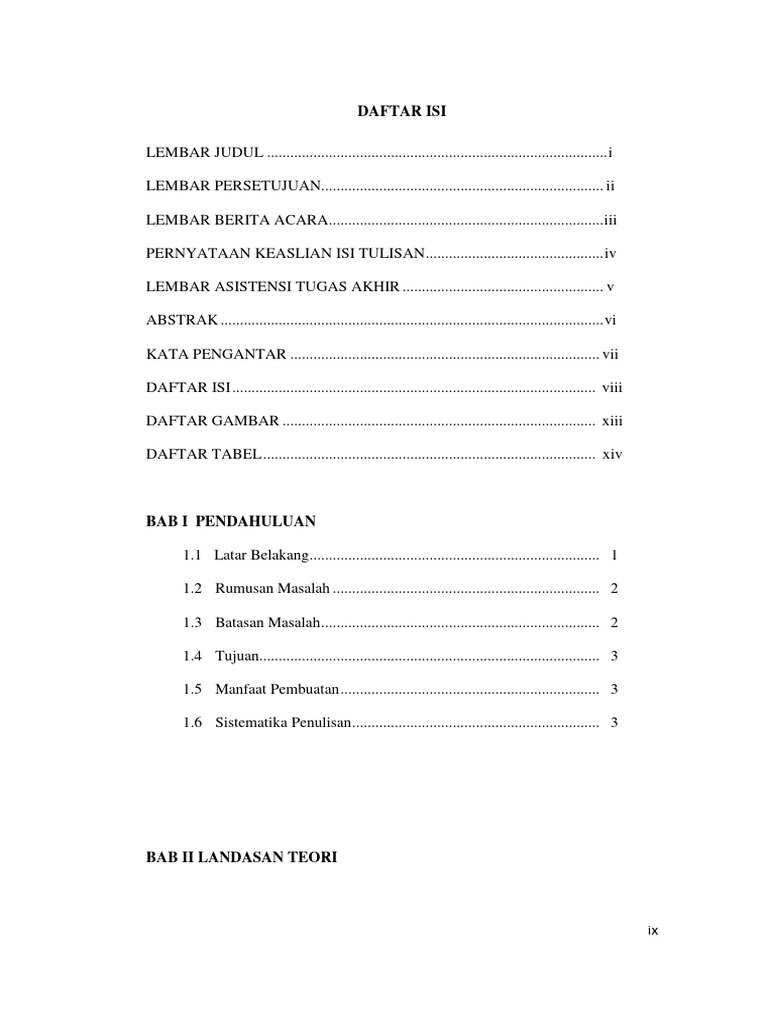 Daftar Isi, Gambar, TBL | PDF