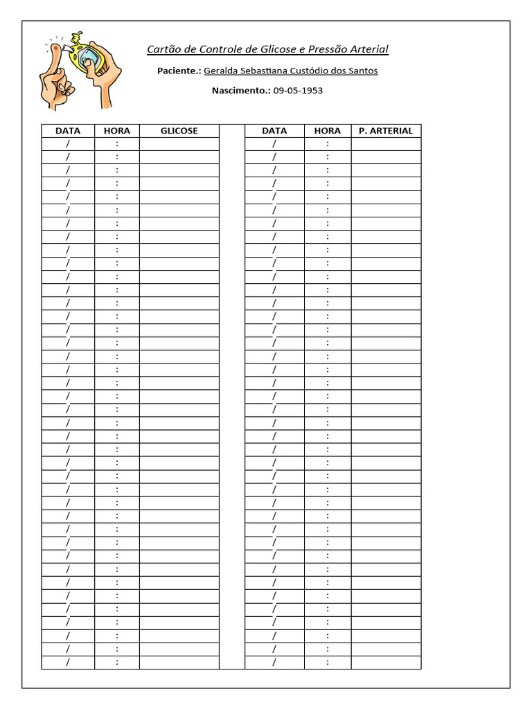 Cartão de Controle de Glicose e Pressão Arterial | PDF