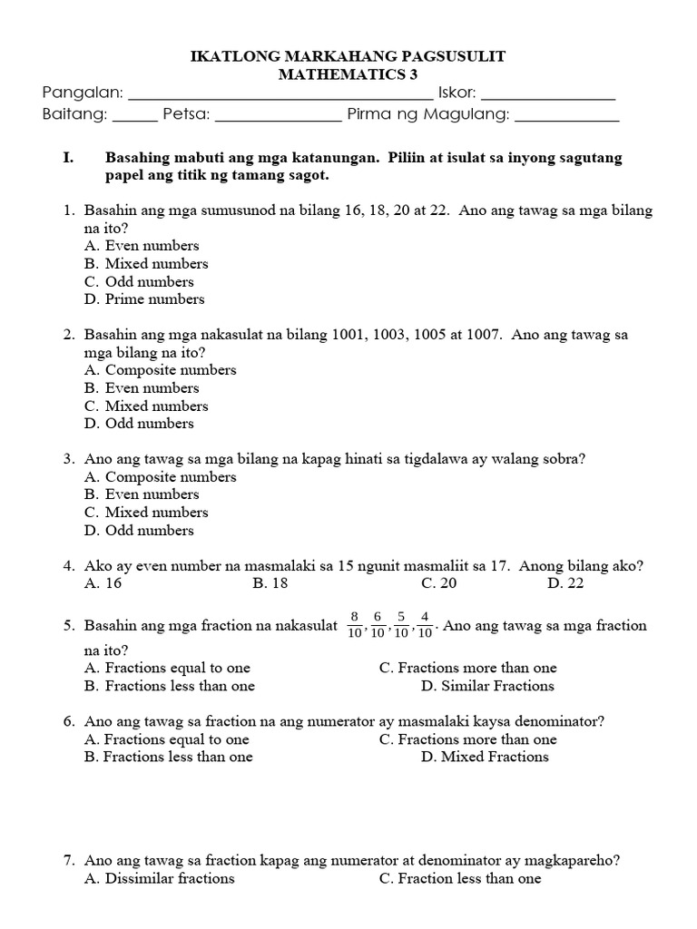 Q3 Periodical Test Math 2023-2024 | PDF