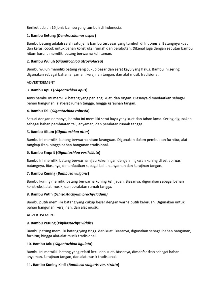 15 Jenis Bambu di Indonesia | PDF
