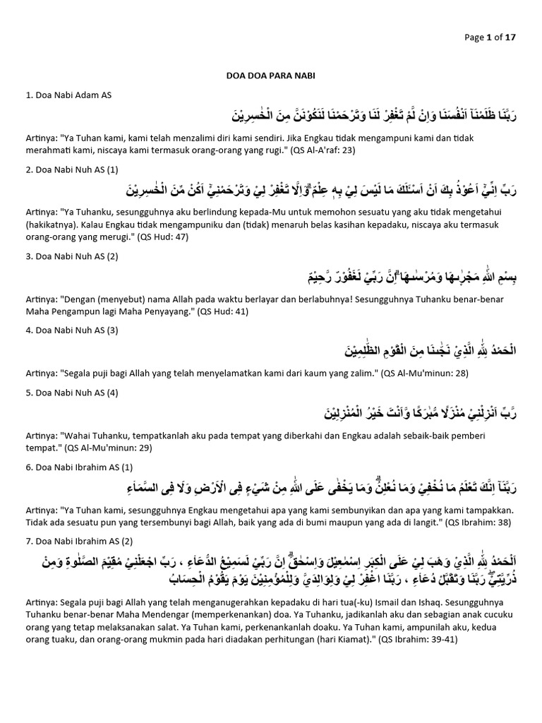 Doa-doa Para Nabi dalam Al-Qur'an | PDF