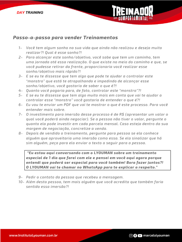 Script - Passo-A-Passo para Vender Treinamentos (Marcelo Lyouman) | PDF