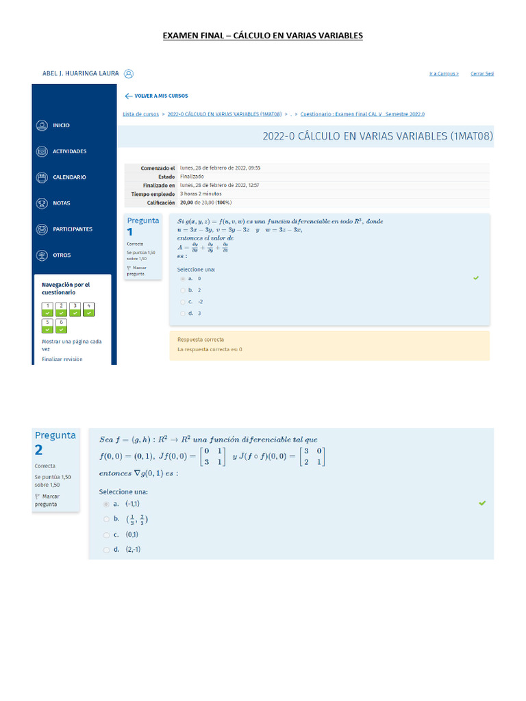 Examen Final - Cálculo en Varias Variables | PDF