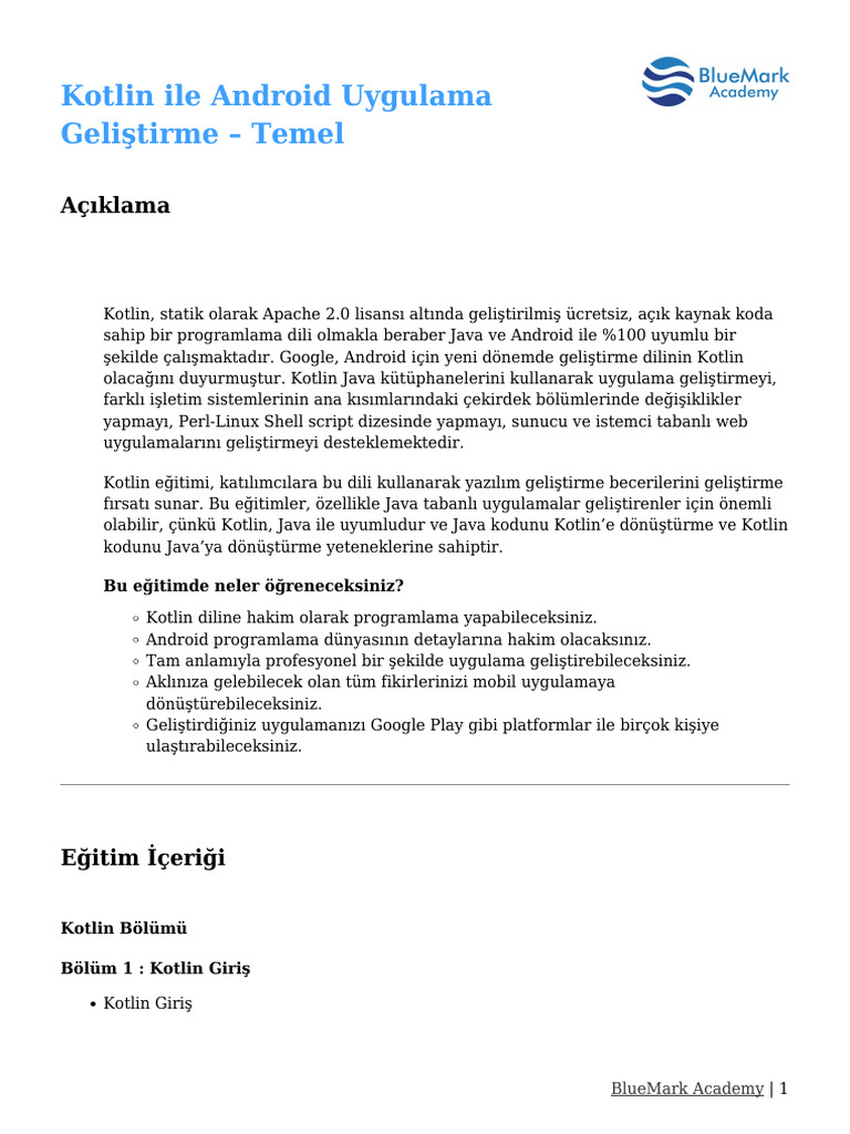Kotlin Ile Android Uygulama Geliştirme – Temel | PDF