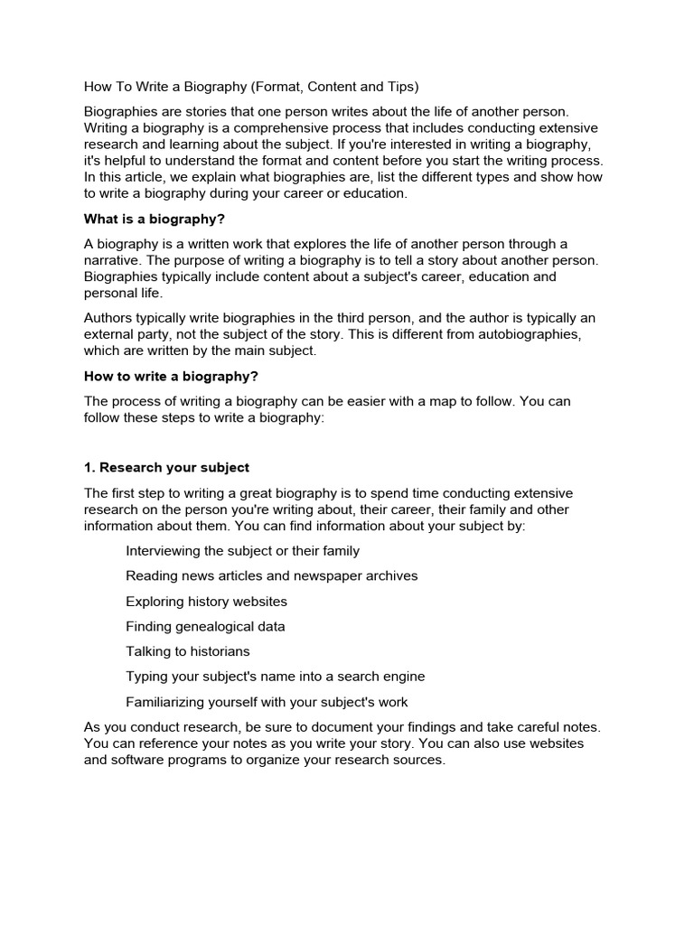 How To Write a Biography | PDF | Biography | Editing