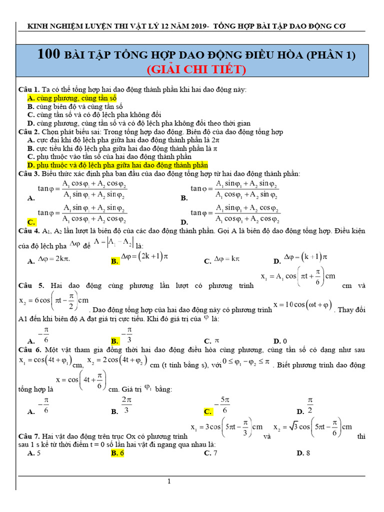 7 Chuyen de 7 Full Bai Tap Tong Hop Dao Dong Dieu Hoa - Thuvienvatly.com.39308.48786 | PDF