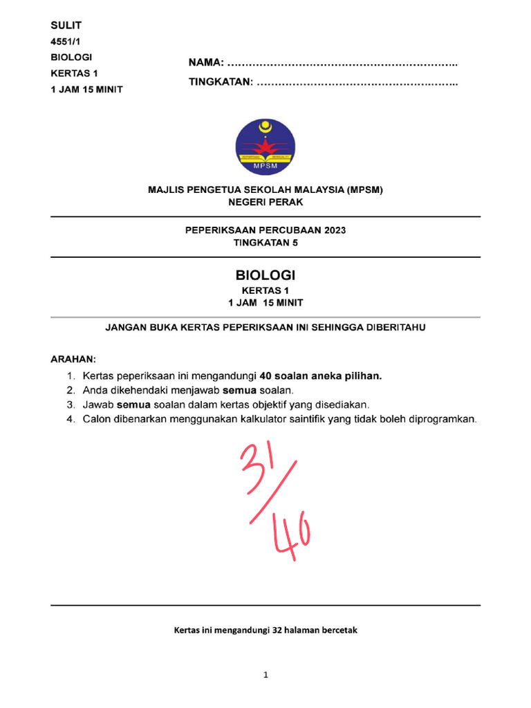 Bio K1 Trial Perak Set2 Done | PDF
