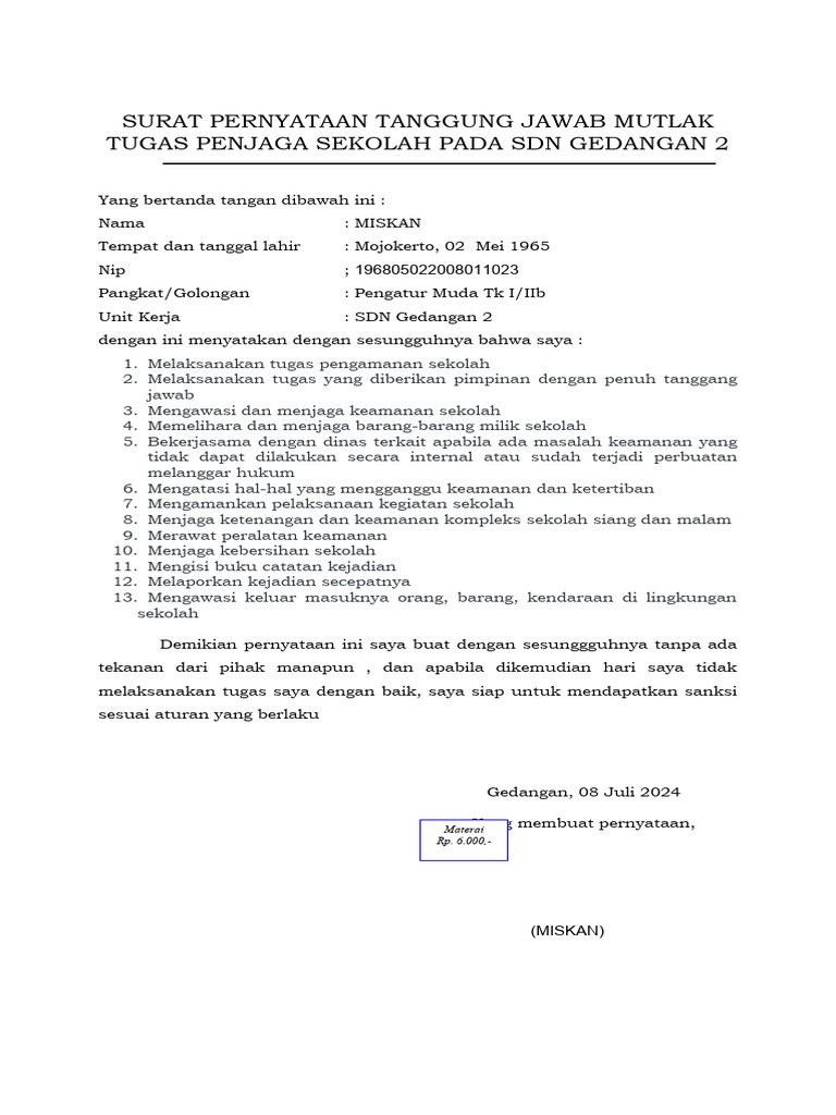 Surat Pernyataan Bersedia Melaksanakan Tugas | PDF Surat Pernyataan Bersedia Melaksanakan Tugas | PDF