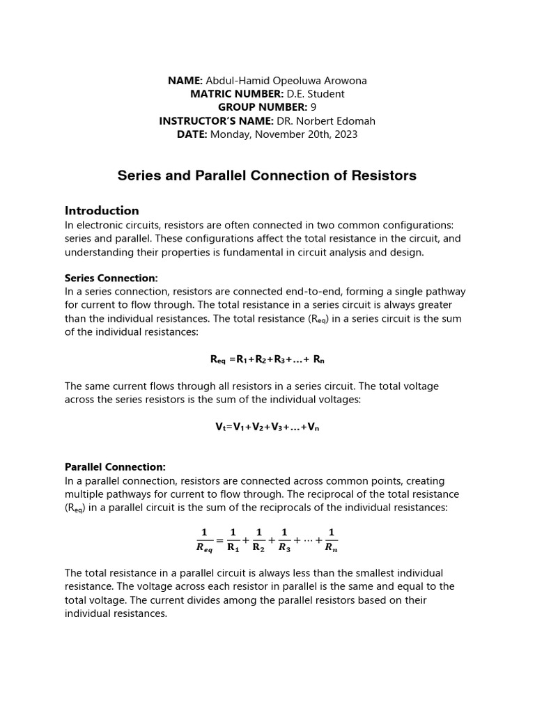 Series and Parallel Connections | PDF | Series And Parallel Circuits ...