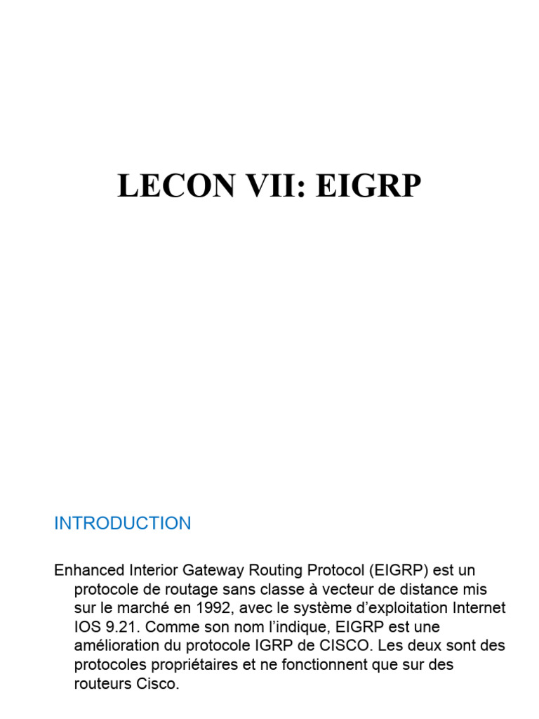 Mise en Place Du Protocole Eigrp | PDF | Adresse IP | Routage