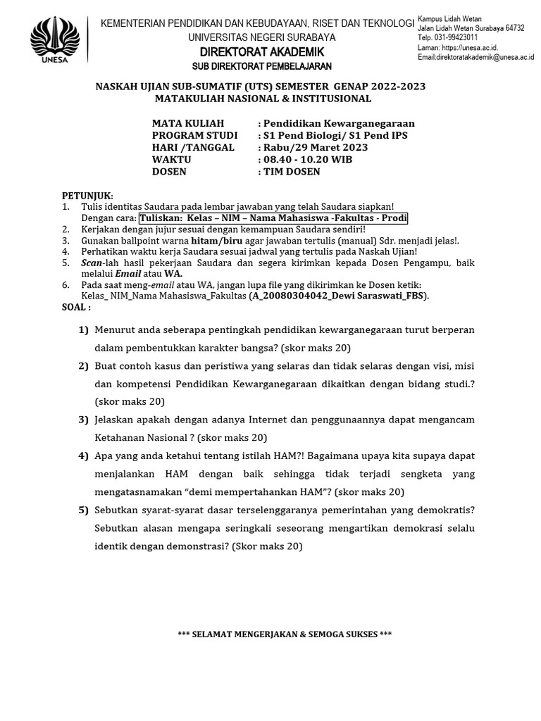 Template Heading Penulisan Naskah Uts MPK Genap 2022-2023 | PDF
