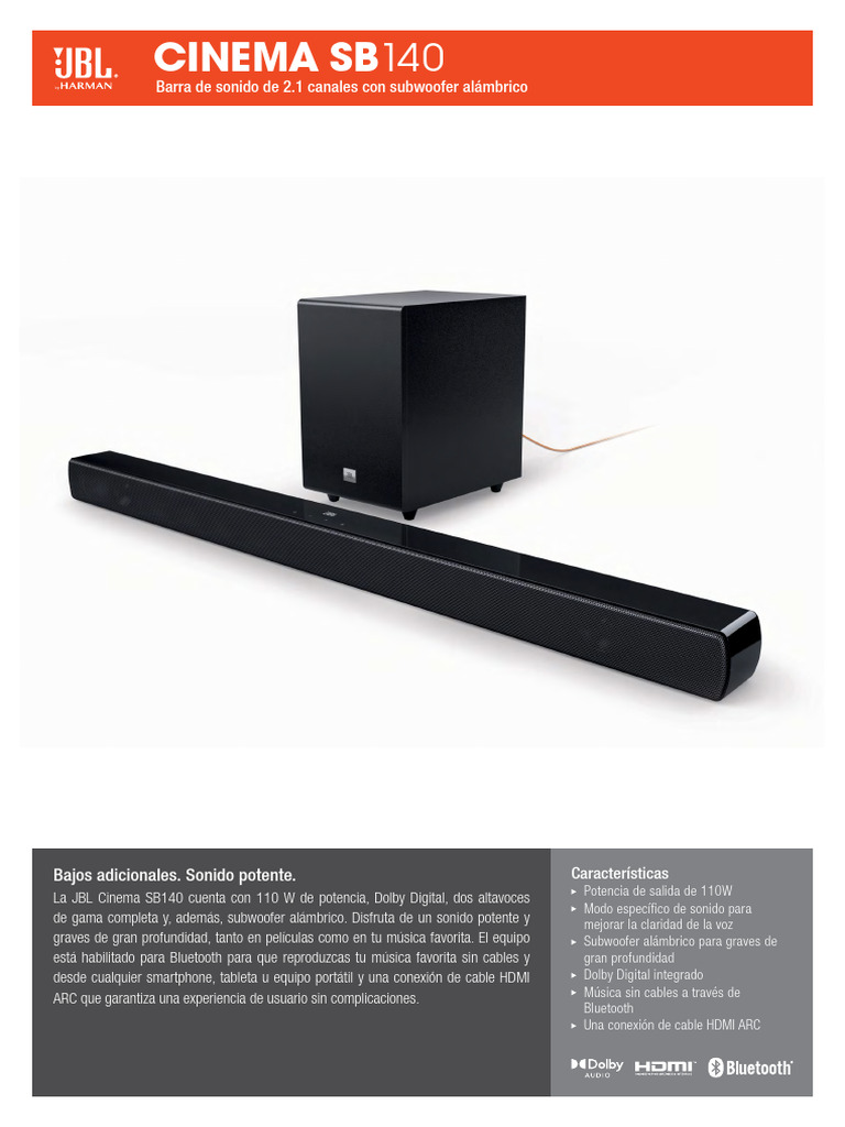 JBL Cinema SB140 SpecSheet Spanish | PDF | Altoparlante | Bluetooth