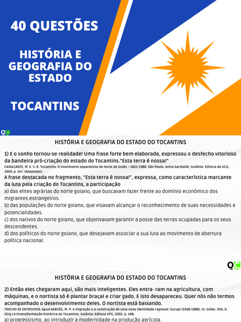 40 Questões GABARITAS de História e Geografia Do Estado Do Tocantins | PDF | Brasil | Agricultura