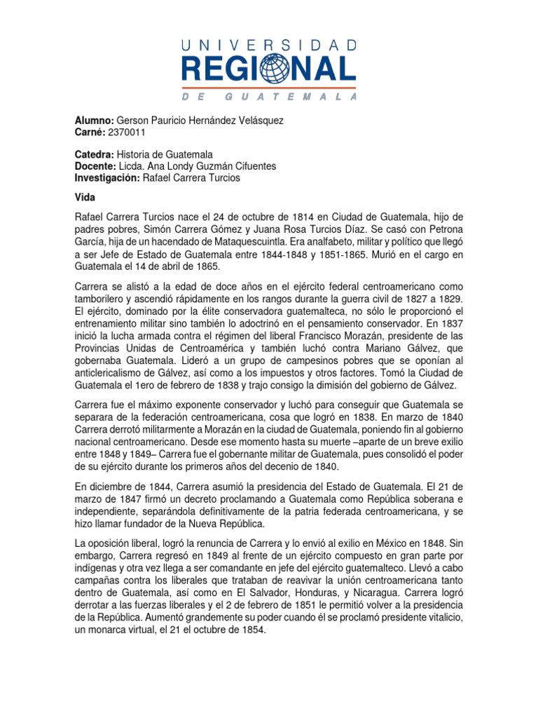 Rafael Carrera Turcios | PDF | Guatemala | Nicaragua