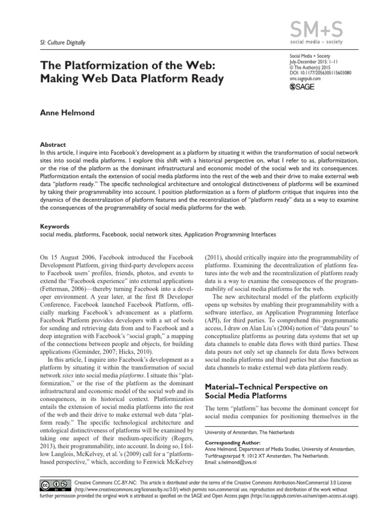 The Platformization of The Web | PDF | Web 2.0 | Facebook